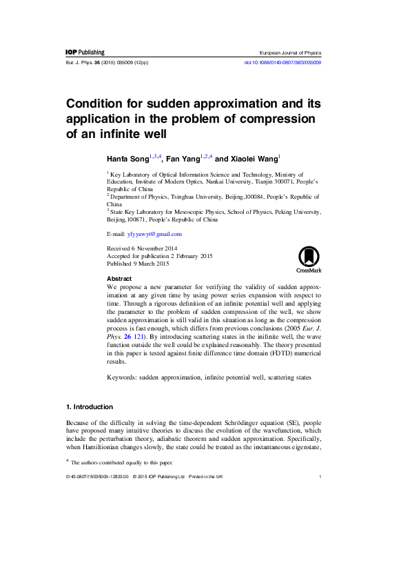 (PDF) Condition for sudden approximation and its application in the ...