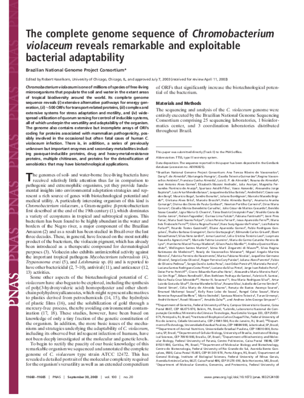 (PDF) 2003 - The Complete Genome Sequence of Chromobacterium Violaceum ...
