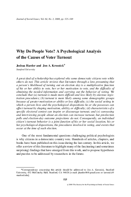 (PDF) Why Do People Vote? A Psychological Analysis of the Causes of ...