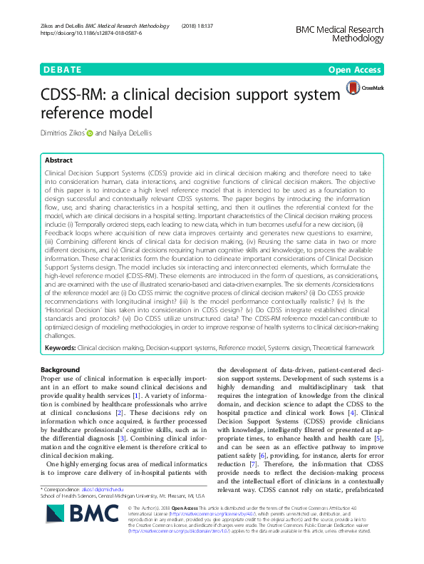 (PDF) CDSS-RM: a clinical decision support system reference model