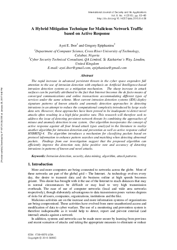 Pdf A Hybrid Mitigation Mitigation Technique For Malicious Network Traffic Based On Active