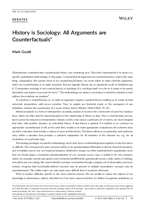 (PDF) History is Sociology: All Arguments are Counterfactuals