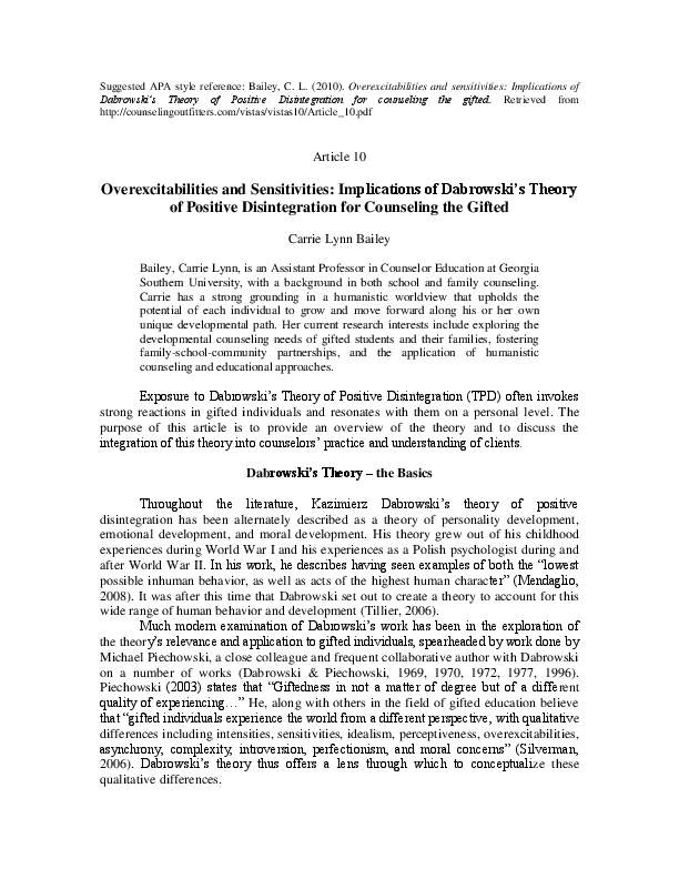 (PDF) Overexcitabilities and Sensitivities: Implications of Dabrowski's ...