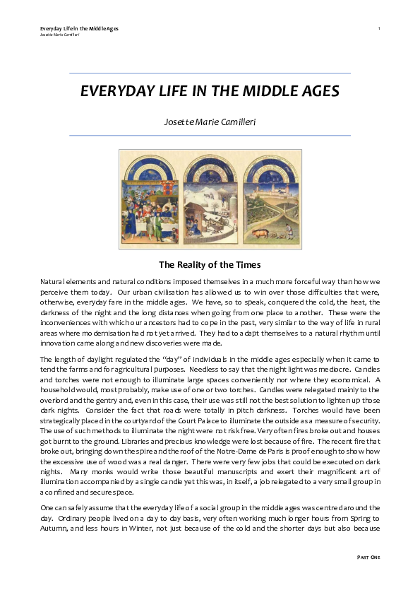 (PDF) EVERYDAY LIFE IN THE MIDDLE AGES Part One: The Reality of the Times
