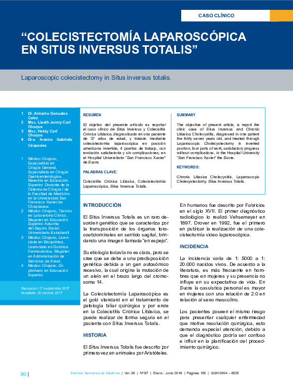 (PDF) "COLECISTECTOMÍA LAPAROSCÓPICA EN SITUS INVERSUS TOTALIS" Laparoscopic colecistectomy in ...