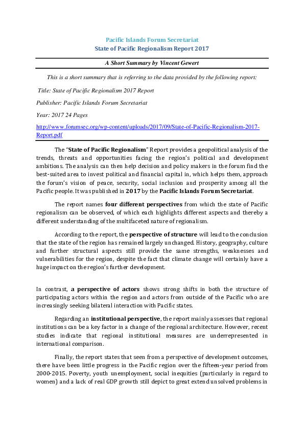 (DOC) Short Summary : Pacific Islands Forum Secretariat State of ...