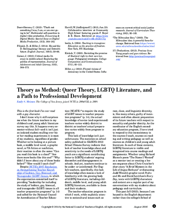 (PDF) Theory as Method: Queer Theory, LGBTQ Literature, and a Path to ...