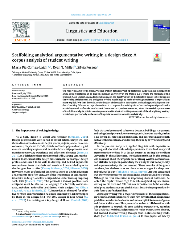 (PDF) Scaffolding analytical argumentative writing in a design class: A ...