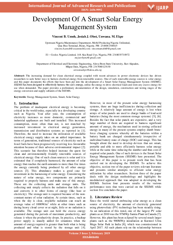 (PDF) Development Of A Smart Solar Energy Management System