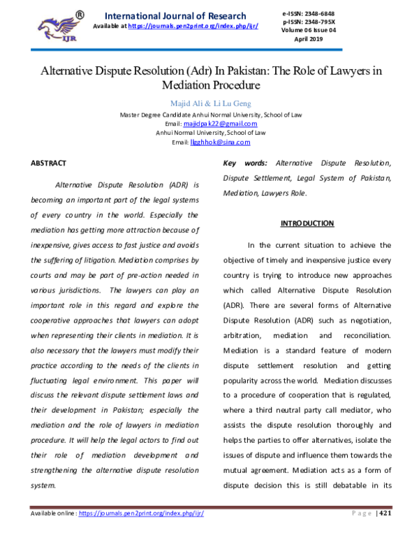 (PDF) International Journal of Research: Alternative Dispute Resolution ...