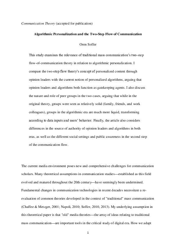 (PDF) Algorithmic Personalization and the Two-Step Flow of Communication