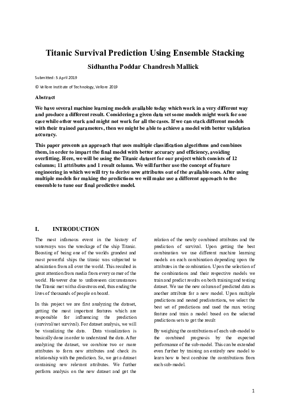 (DOC) Titanic Survival Prediction Using Ensemble Stacking