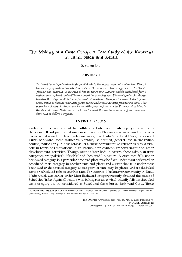 (PDF) The Making of a Caste Group: A Case Study of the Kuravans in ...