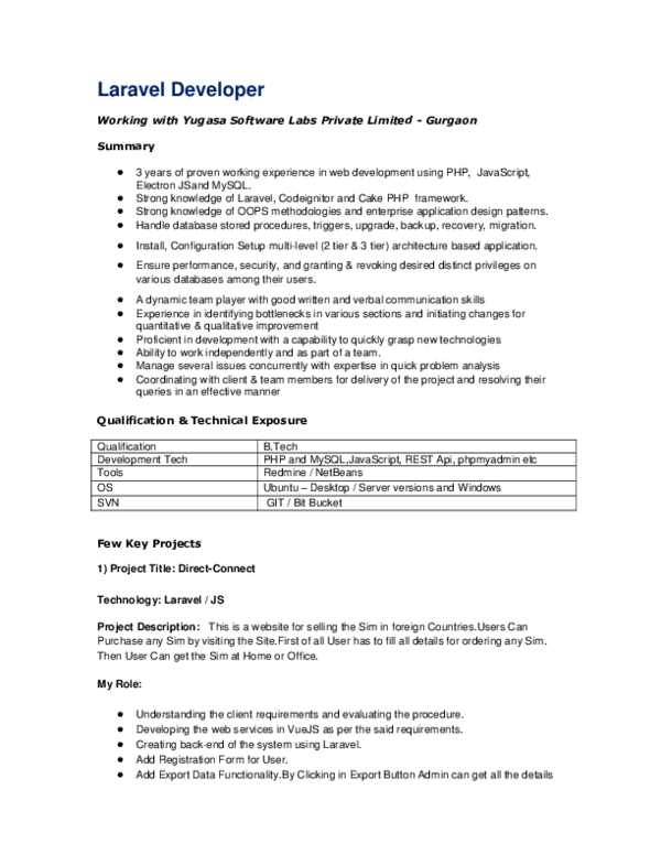(PDF) Laravel Developer Working with Yugasa Software Labs Private ...