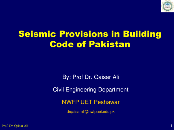 (PDF) Seismic Provisions in Building Code of Pakistan
