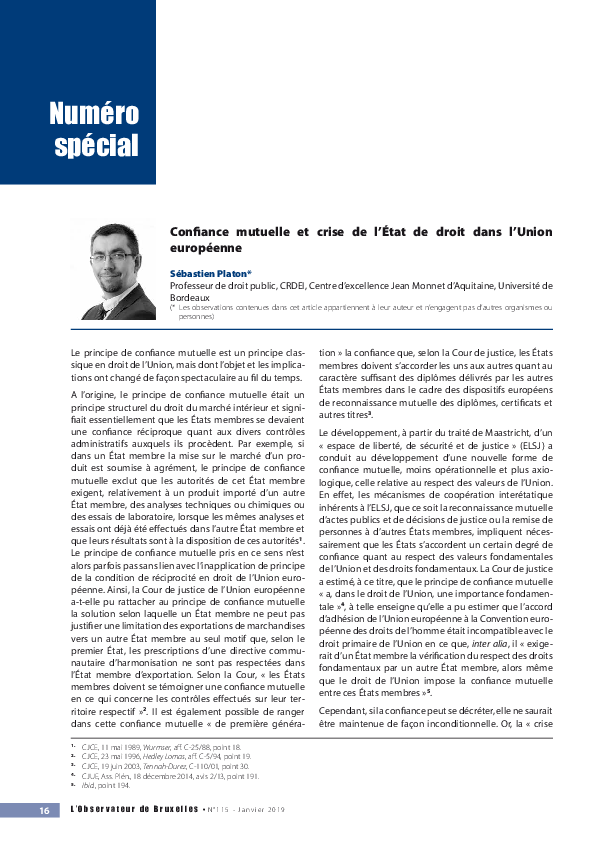 (PDF) Confiance mutuelle et crise de l’État de droit dans l’Union ...