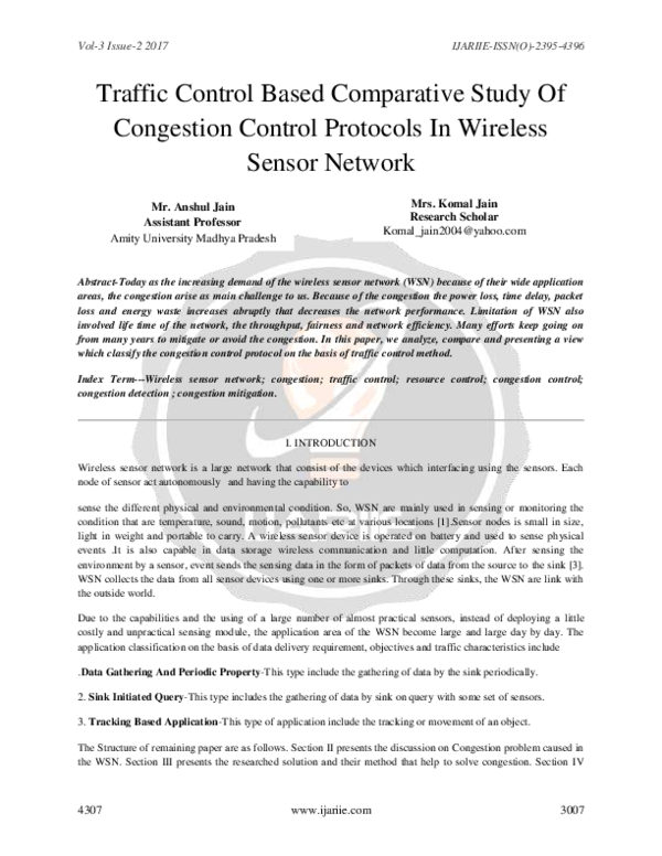(PDF) Traffic Control Based Comparative Study Of Congestion Control Protocols In Wireless Sensor ...