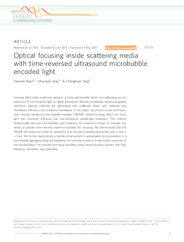 (PDF) Optical focusing inside scattering media with time-reversed ultrasound microbubble encoded ...