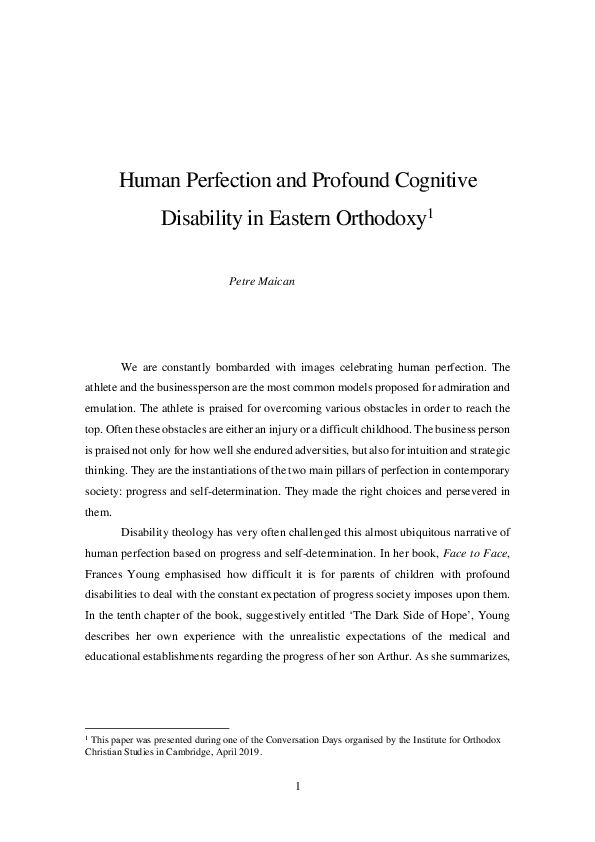 (PDF) Human Perfection and Profound Cognitive Disability in Eastern ...