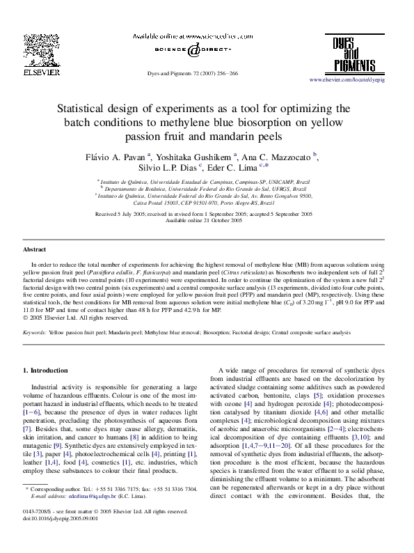 (PDF) Statistical design of experiments as a tool for optimizing the ...