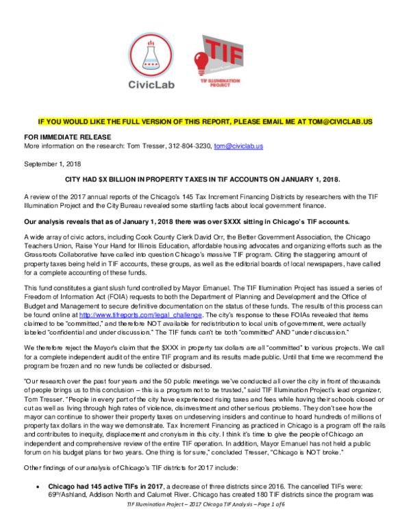 (PDF) 2017 Chicago TIF Analysis | Tom Tresser - Academia.edu