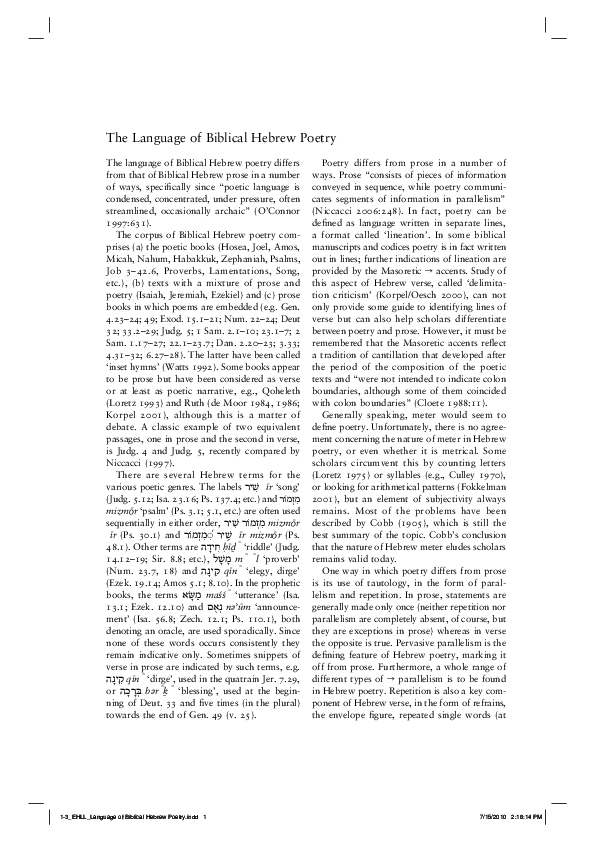 (PDF) The Language of Biblical Hebrew Poetry