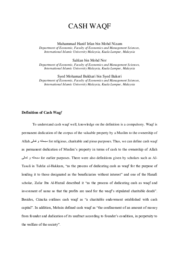 (PDF) Cash Waqf