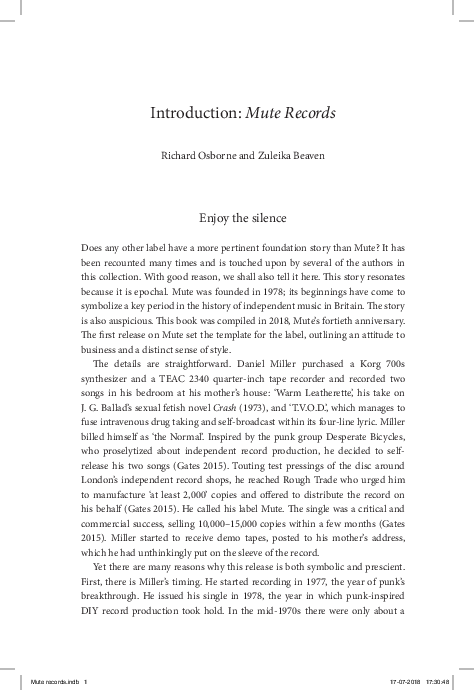 (PDF) Introduction: Mute Records