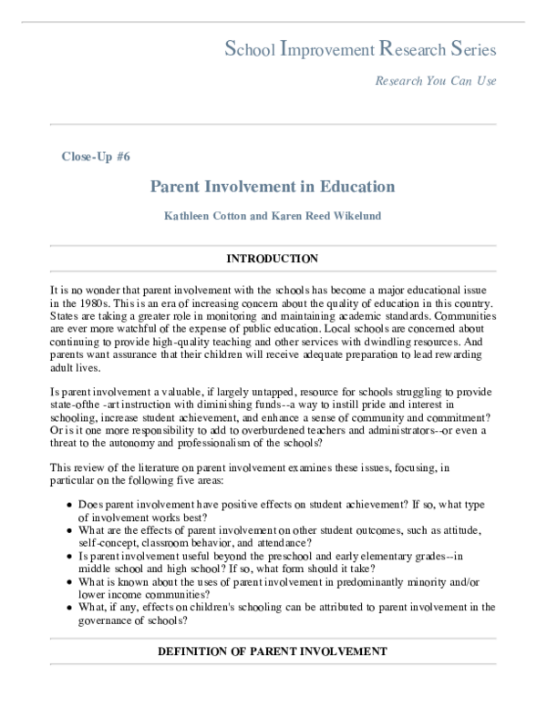 (PDF) Parent Involvement in Education