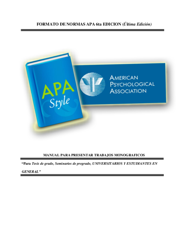 (PDF) FORMATO DE NORMAS APA 6ta EDICION (Última Edición