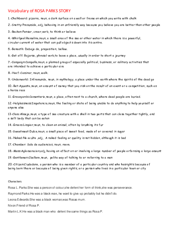 (DOC) Vocabulary of ROSA PARKS STORY