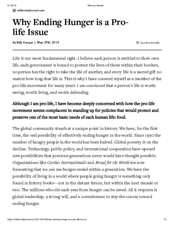 (PDF) Why Ending Hunger is a Pro- life Issue