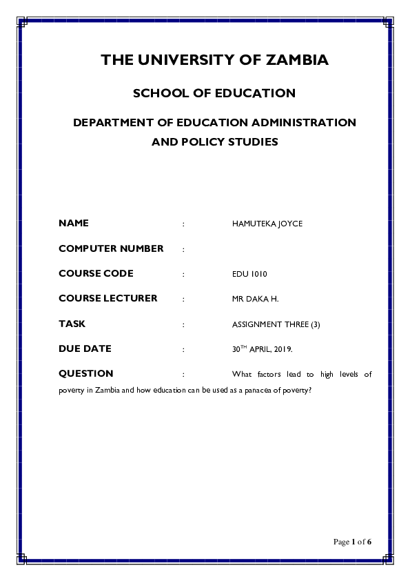 (PDF) THE UNIVERSITY OF ZAMBIA SCHOOL OF EDUCATION DEPARTMENT OF ...