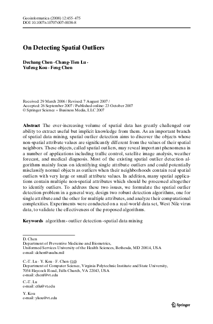 Pdf On Detecting Spatial Outliers