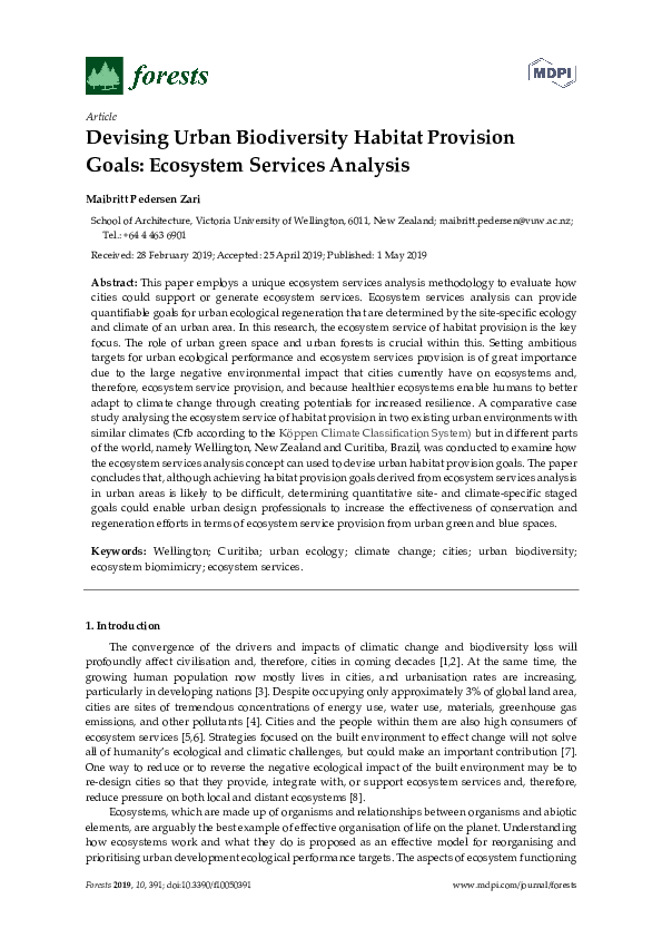 (PDF) Devising Urban Biodiversity Habitat Provision Goals: Ecosystem ...