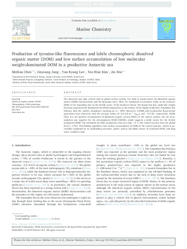(PDF) Production of tyrosine-like fluorescence and labile chromophoric dissolved organic matter ...