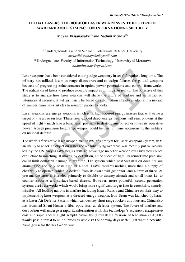 (PDF) LETHAL LASERS: THE ROLE OF LASER WEAPONS IN THE FUTURE OF WARFARE ...