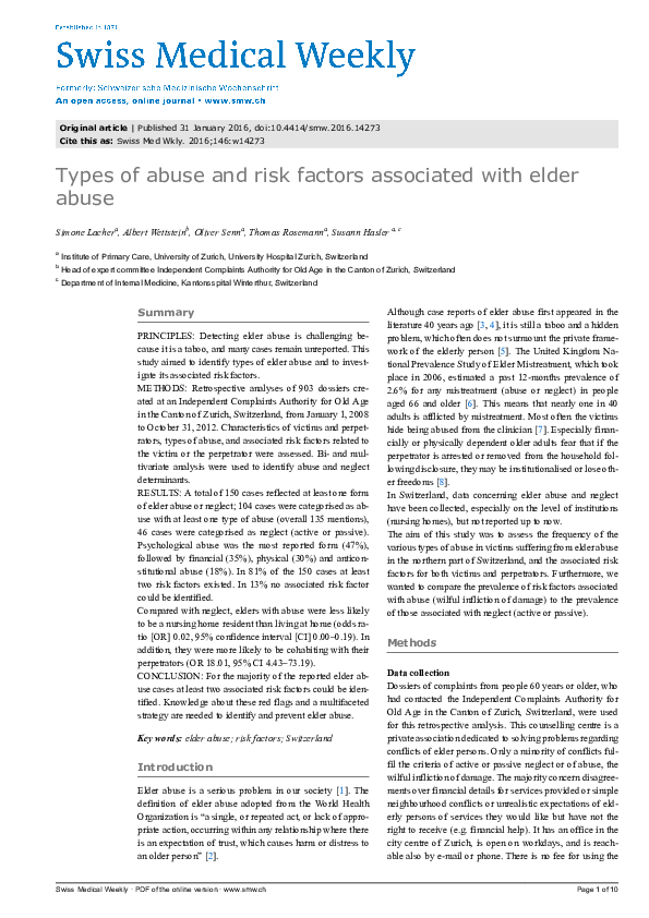 (PDF) Types of abuse and risk factors associated with elder abuse
