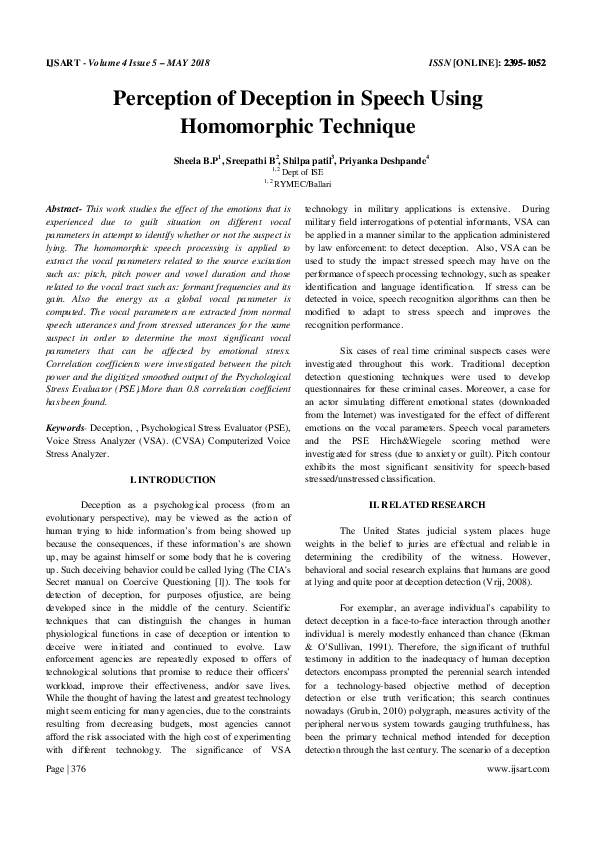 (PDF) Perception of Deception in Speech Using Homomorphic Technique