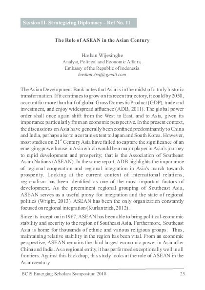 (PDF) The Role of ASEAN in the Asian Century
