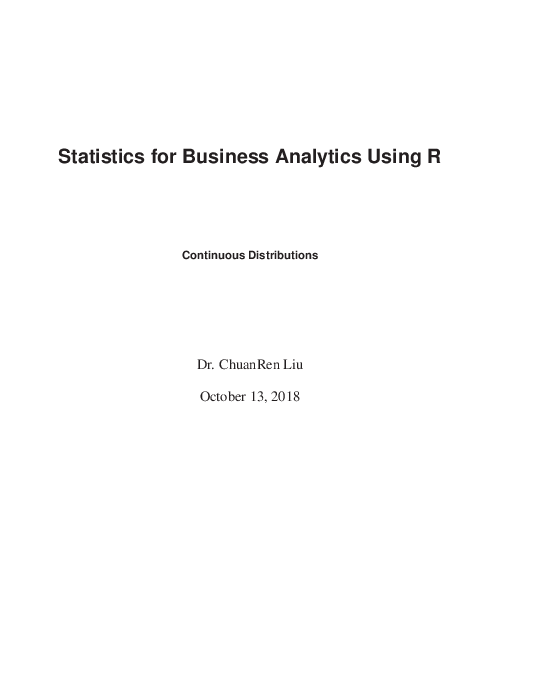 Pdf Statistics For Business Analytics Using R Continuous Distributions