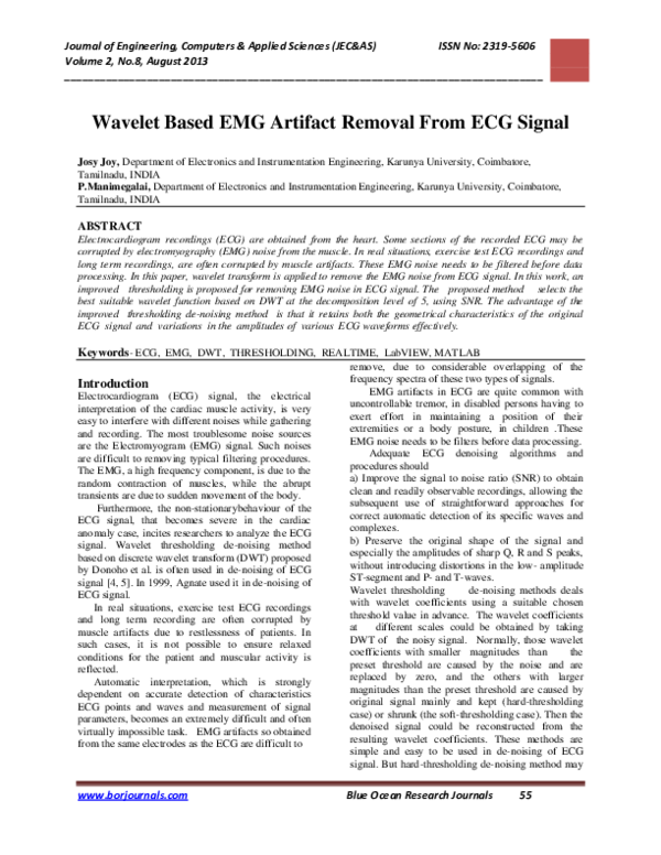 (PDF) Wavelet Based EMG Artifact Removal From ECG Signal