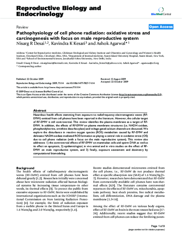 (PDF) Pathophysiology of cell phone radiation: oxidative stress and carcinogenesis with focus on ...