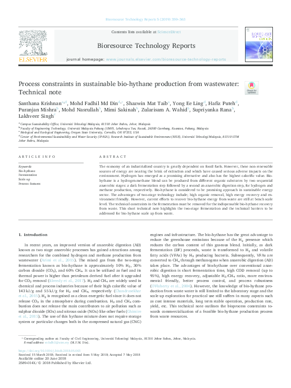 (PDF) Process Constraints in Sustainable Bio-Hythane Production from ...