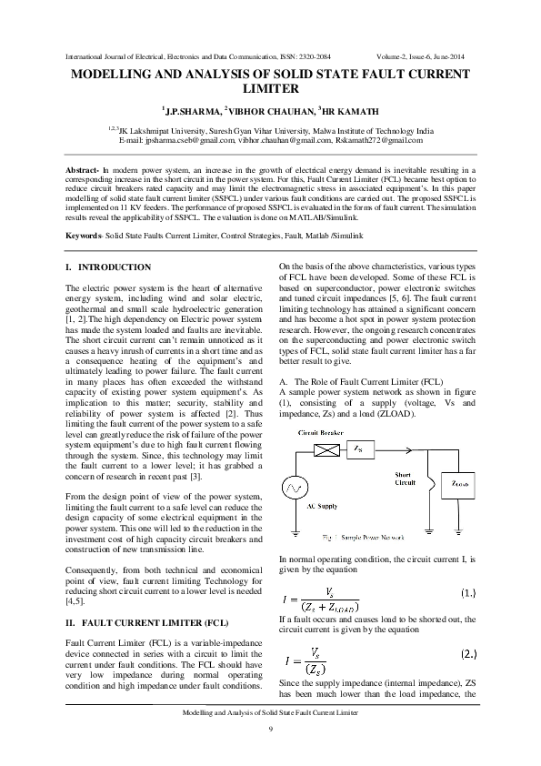 Pdf Modelling And Analysis Of Solid State Fault Current Limiter Modelling And Analysis Of