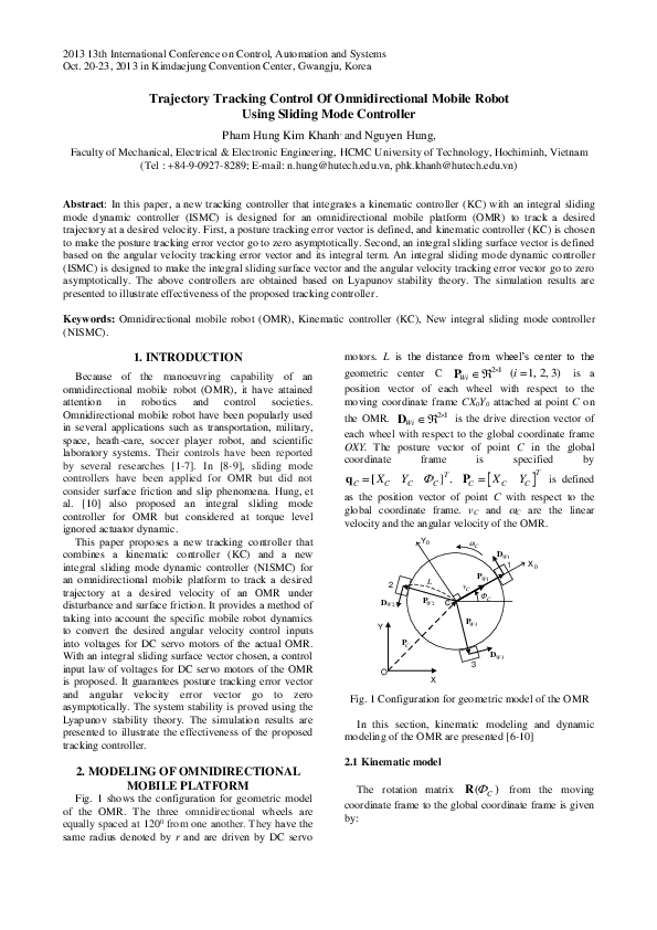 Pdf Trajectory Tracking Control Of Omnidirectional Mobile Robot Using