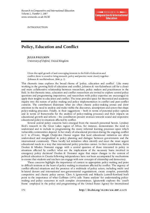 (PDF) Introduction. Policy, Education and Conflict