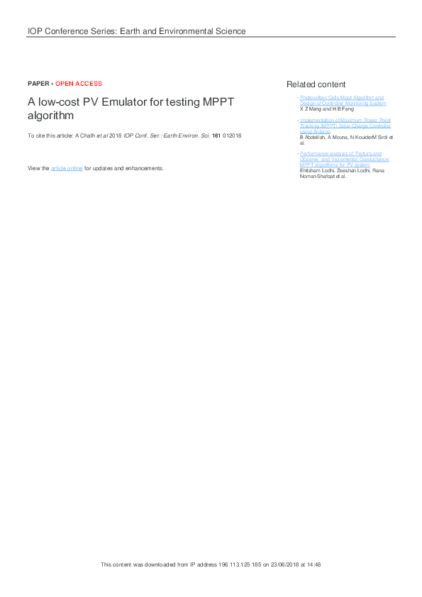 Pdf A Low Cost Pv Emulator For Testing Mppt Algorithm 4864