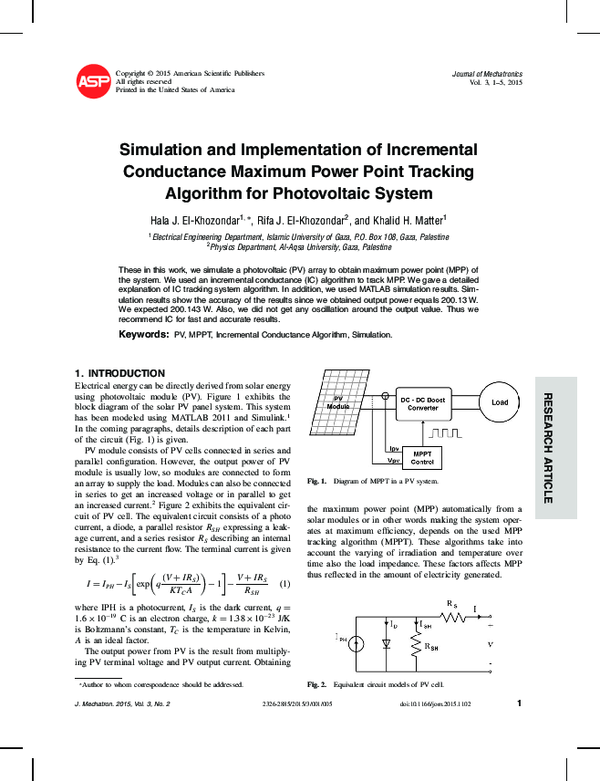 Pdf Simulation And Implementation Of Incremental Conductance Maximum Power Point Tracking
