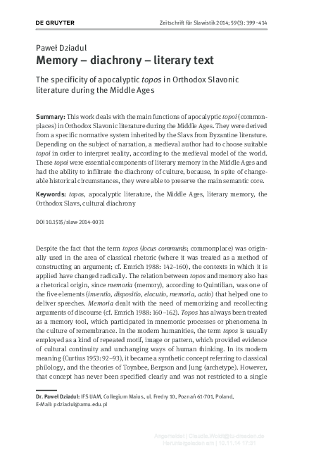 (PDF) Apocalyptic Topoi in Medieval Slavonic Literature